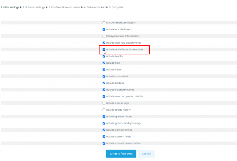 Activity backup - Paradiso LMS Documentation Portal